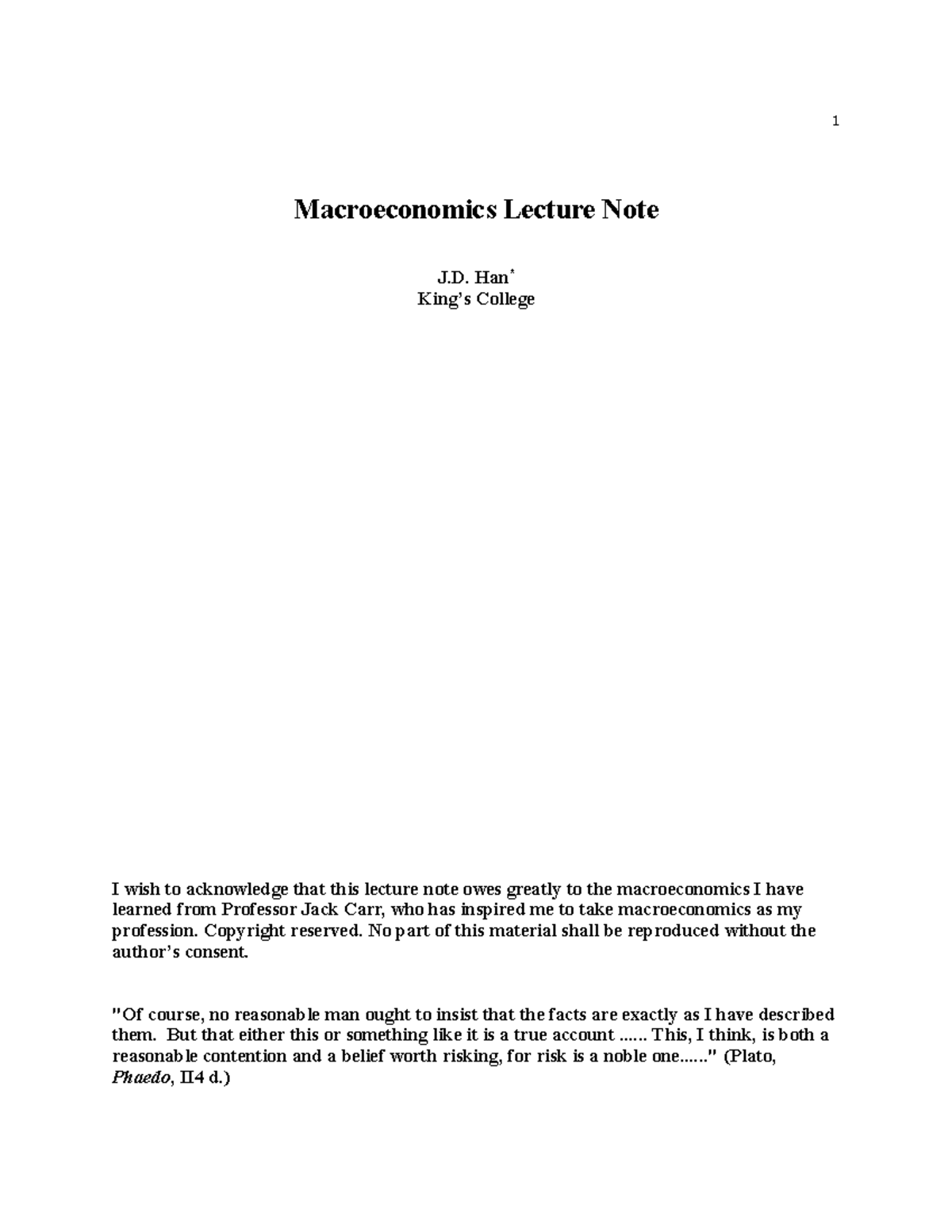 Macroeconomics - Lecture notes 1. Introduction part - Macroeconomics ...