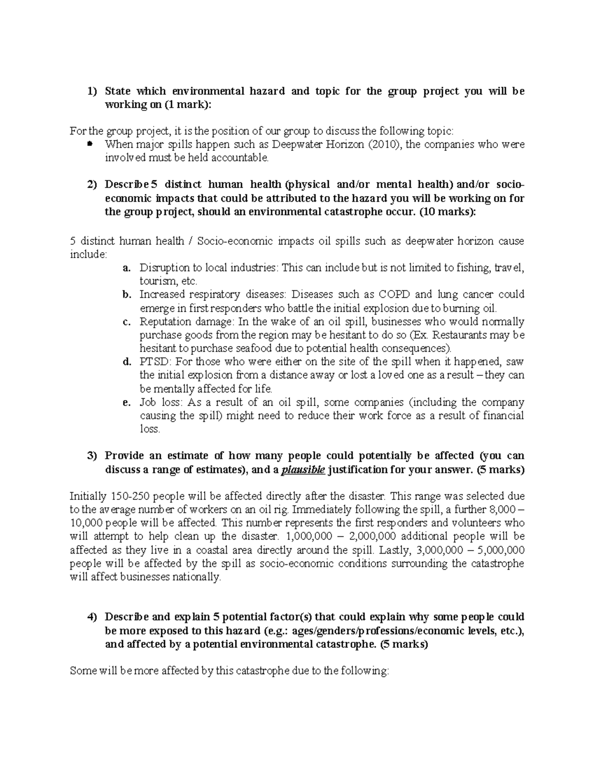 ENV Project 1 - State which environmental hazard and topic for the ...