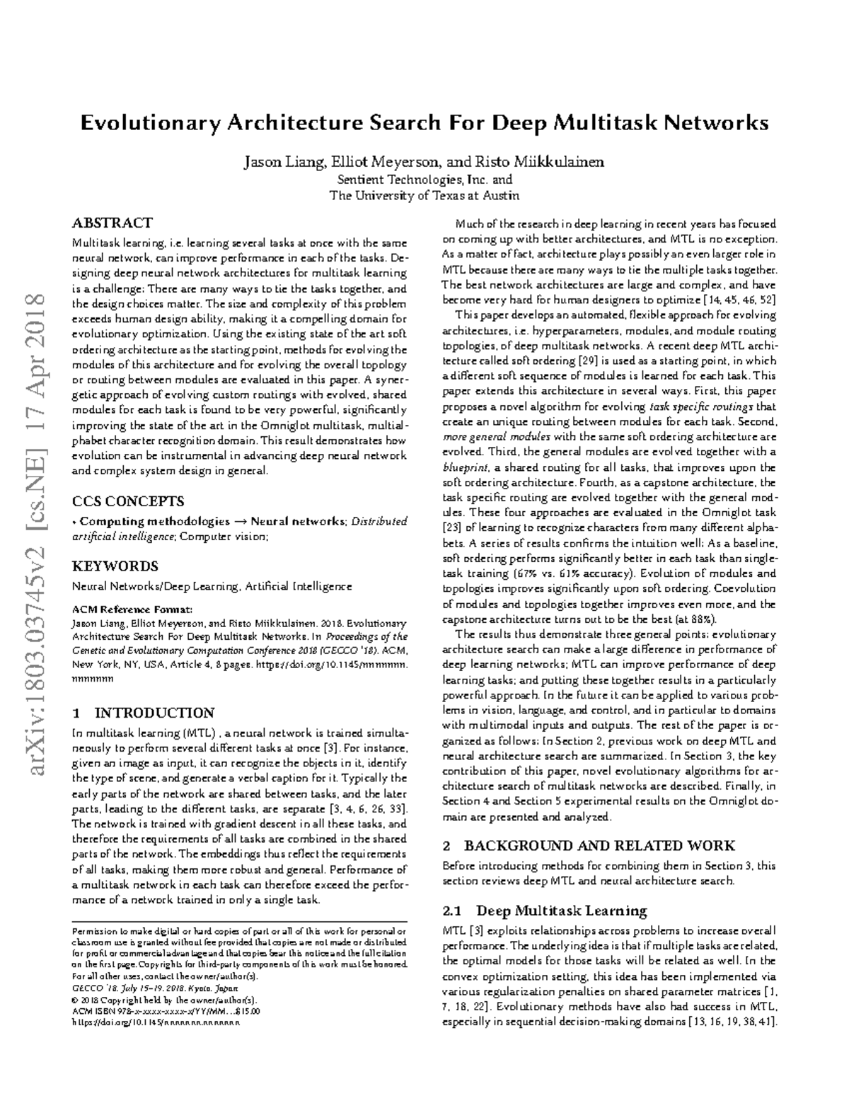 Evolutionary Architecture Search For Deep Multitask Networks - and The ...