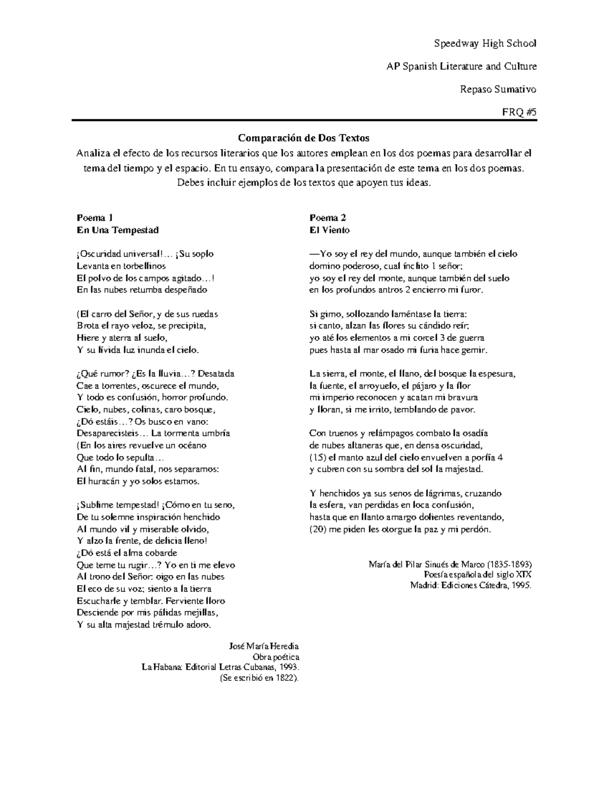 Comparación de Textos 1 - Speedway High School AP Spanish Literature ...