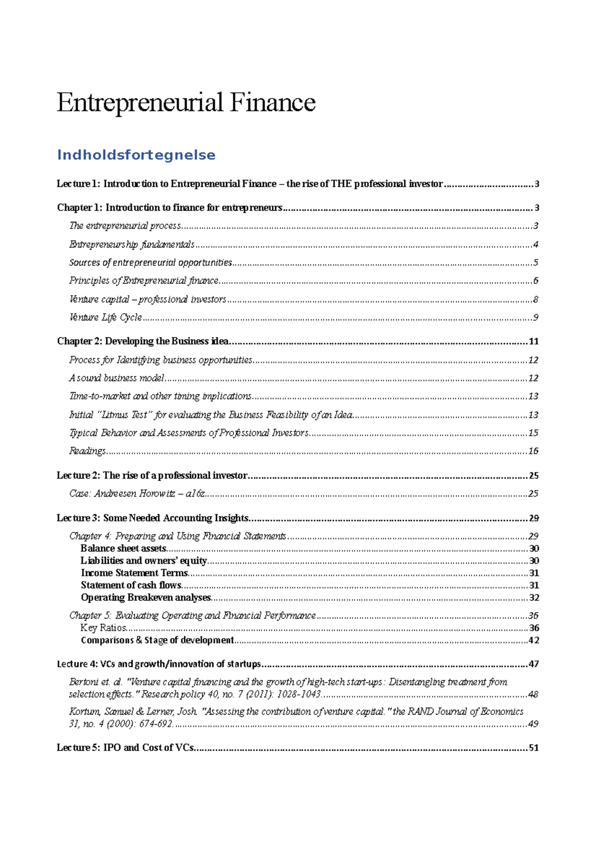 Entrepreneurial Finance Guldnoter Entrepreneurial Finance Lecture 1