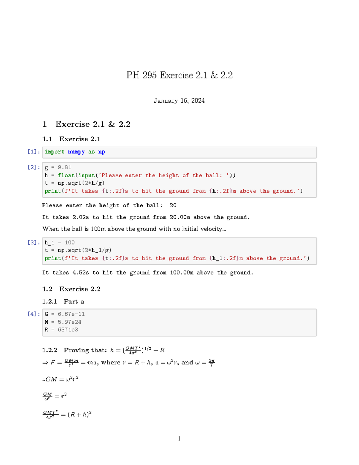 PH 295 Exercise 2.1 & 2 - The example to the assignment. - PH 295 Exercise 2 & 2. January 16 ...