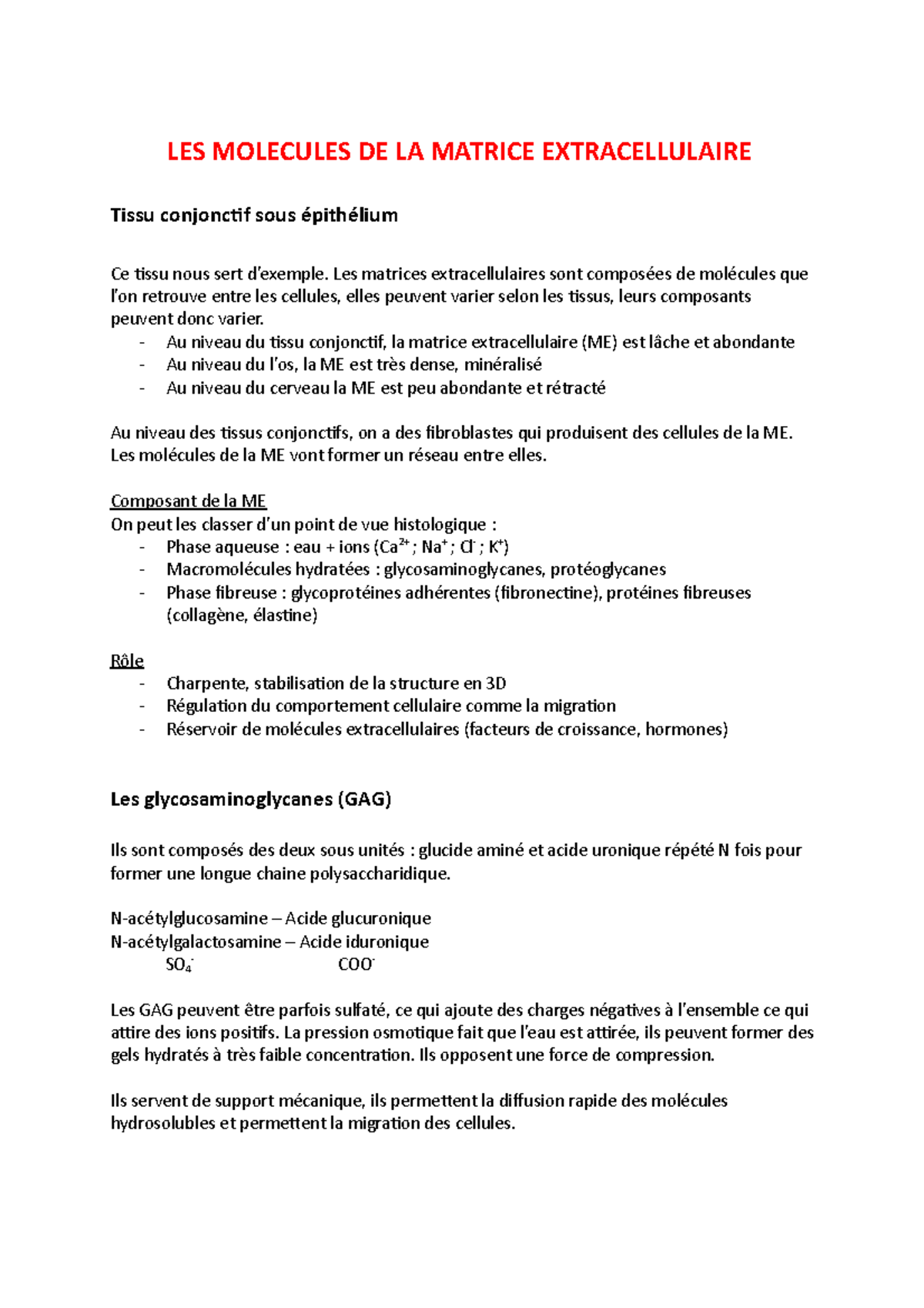 Les Molecules DE LA Matrice Extracellulaire - LES MOLECULES DE LA ...