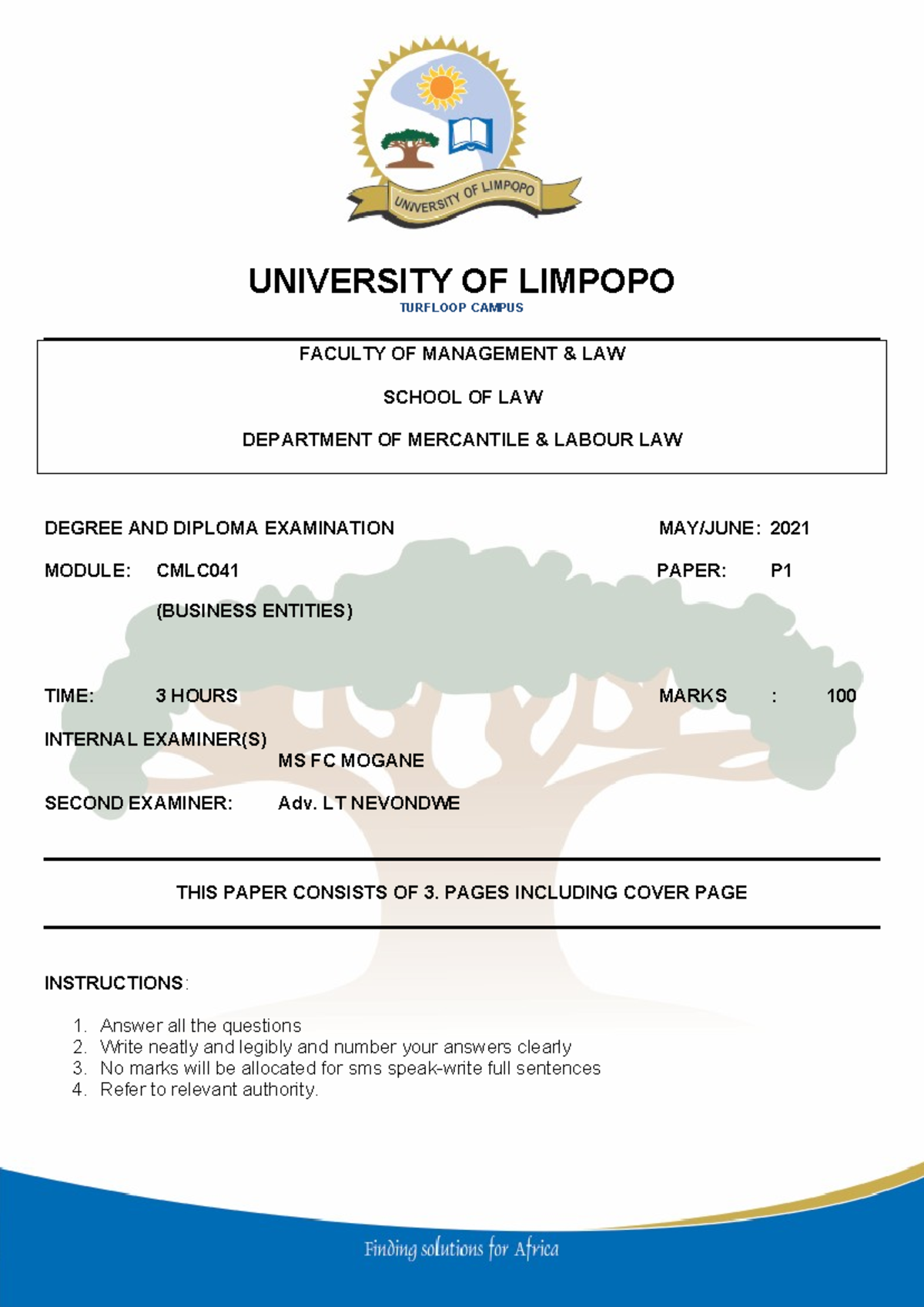 2021 Business Entities MAIN EXAM - UNIVERSITY OF LIMPOPO TURFLOOP ...