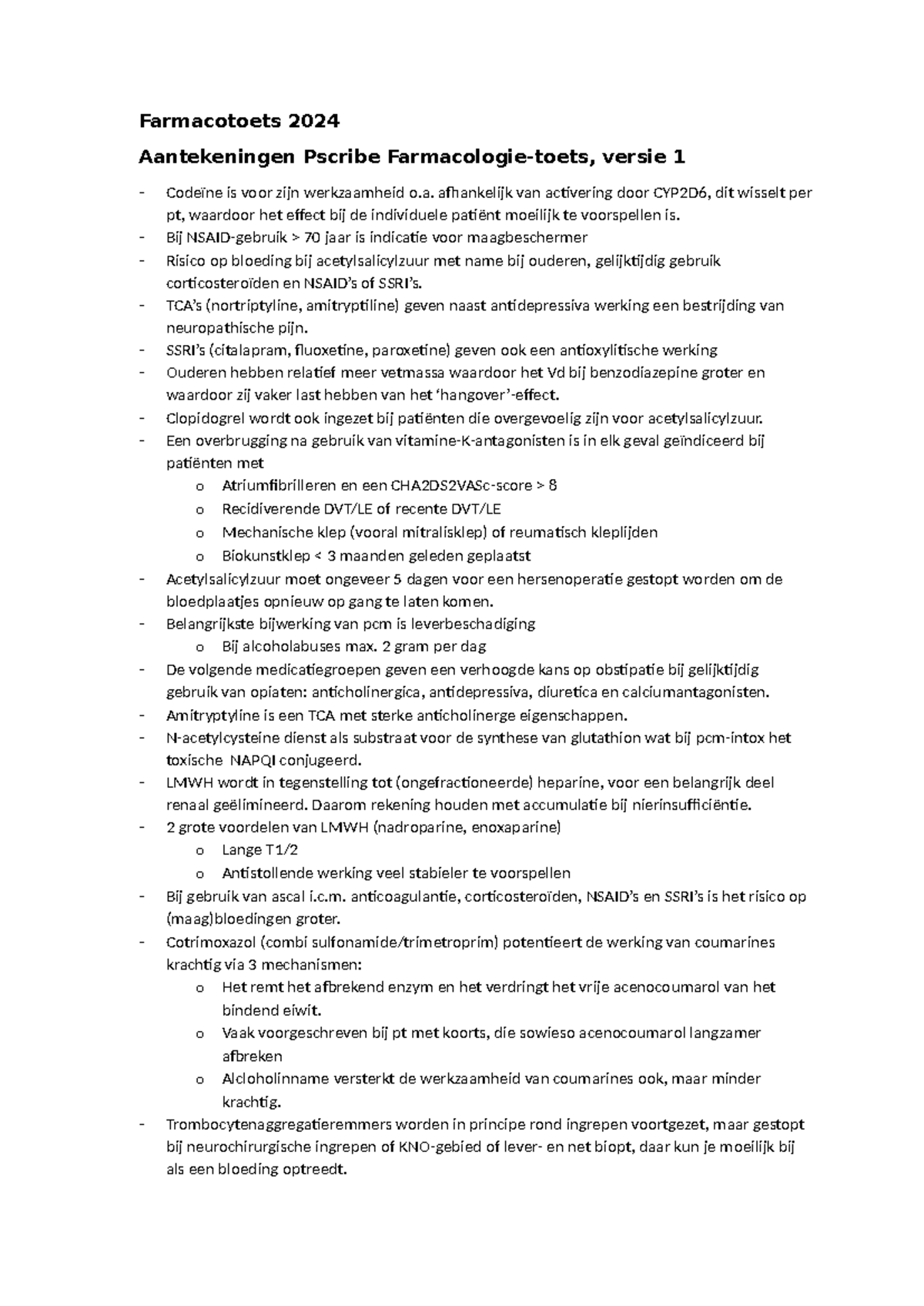 Farmacotoets aantekeningen studeersnel - Farmacotoets 2024 ...