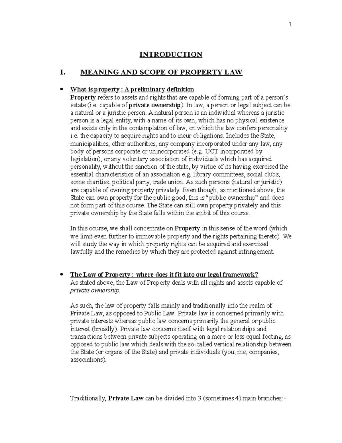 Real Property Law Notes Belger - 1 INTRODUCTION I. MEANING AND SCOPE OF ...