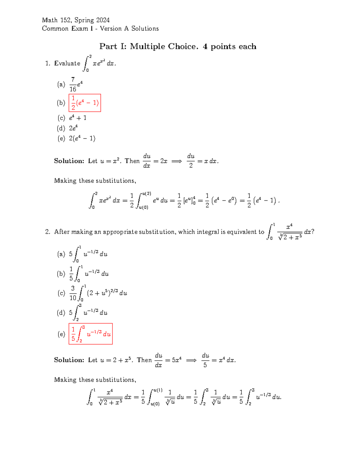 MATH152S24Solutions 1A - Math 152, Spring 2024 Common Exam I - Version ...