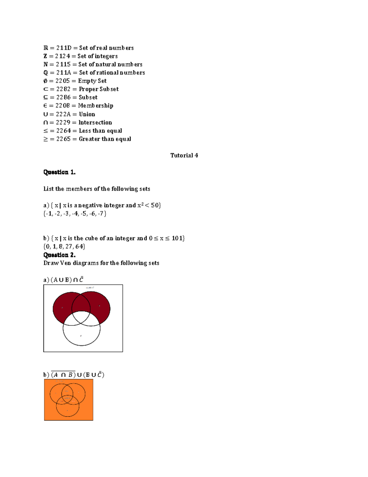 Tutorial 4 Comp 1805 C Discrete Structures - ℝ = 211D = Set of real ...
