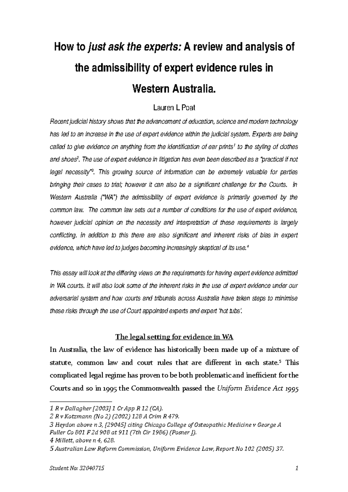 Expert evidence - Steve Shaw reading - How to just ask the experts: A ...