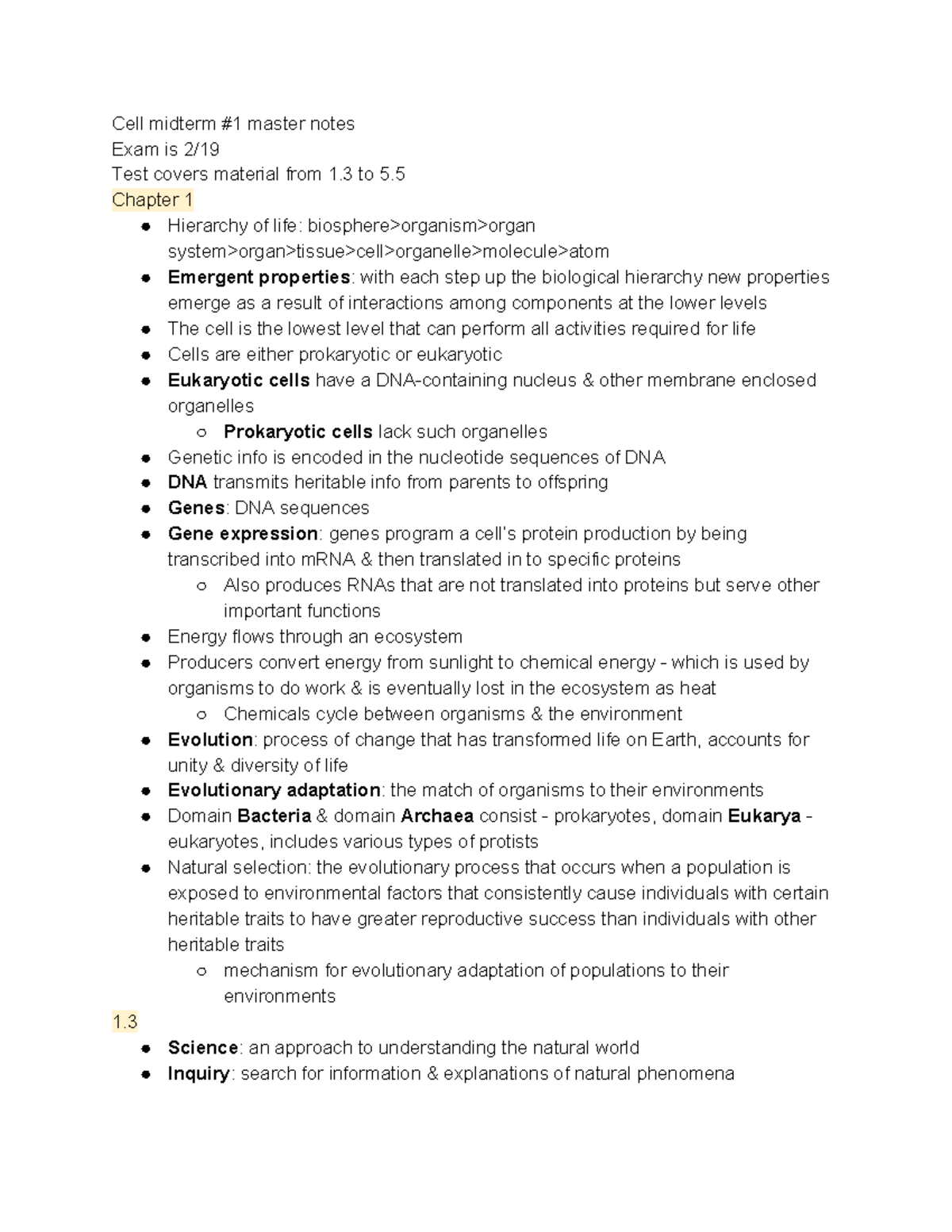 Cell midterm #1 master notes - Cell midterm #1 master notes Exam is 2 ...