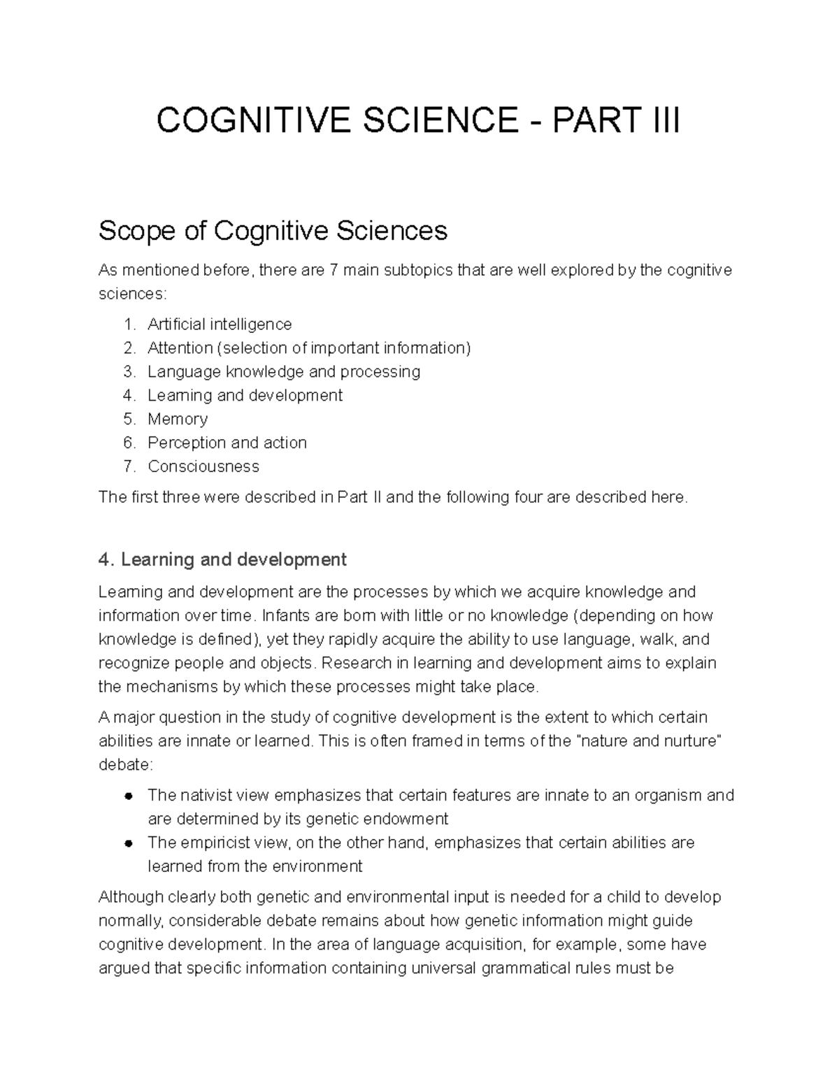 PSYCH 1102 - Introduction to Cognitive Science - Part 3 - COGNITIVE ...