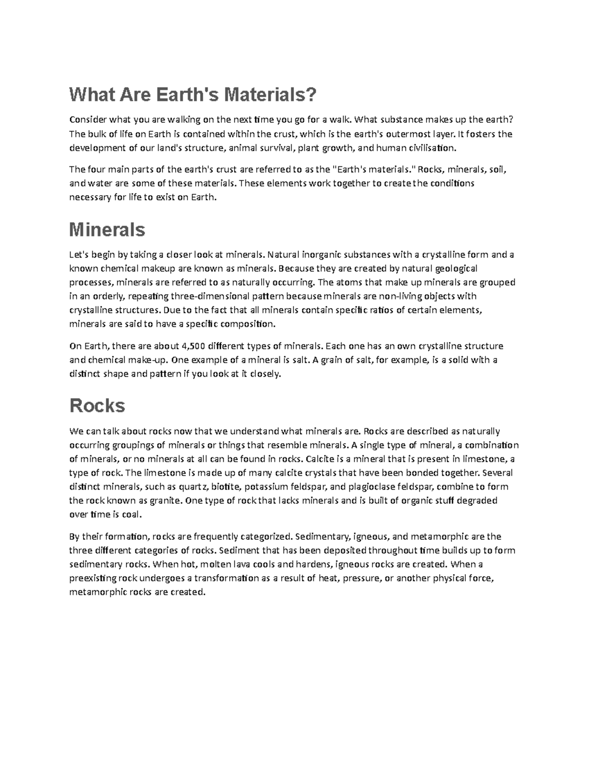 Info on minerals and rocks - What Are Earth's Materials? Consider what ...