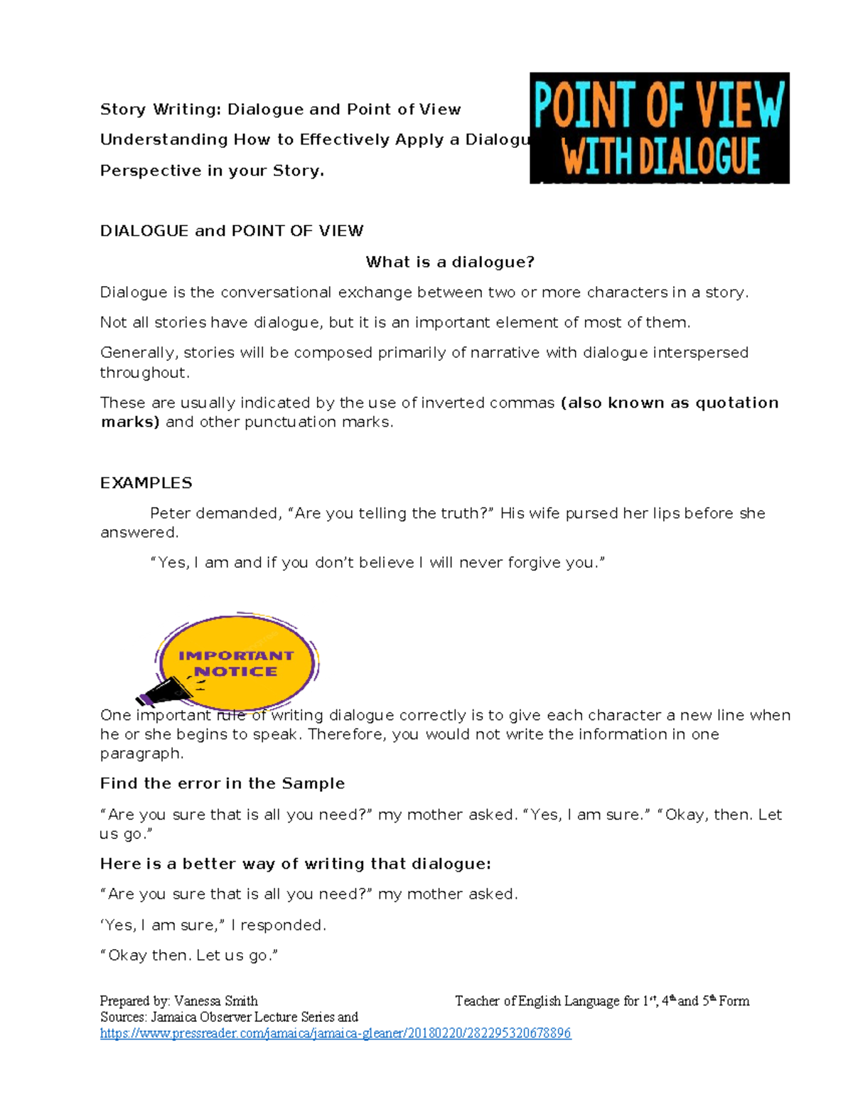 Story Writing-Diaologue and Point of View edited - Story Writing ...