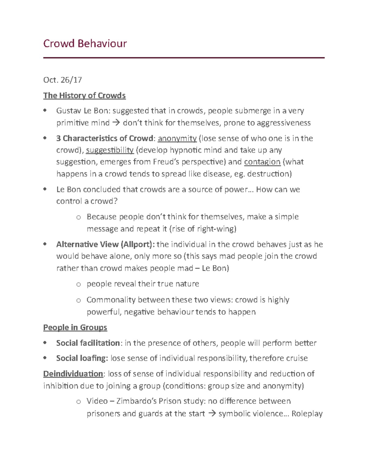 Lecture 12 - Crowd Behaviour - Crowd Behaviour Oct. The History of ...