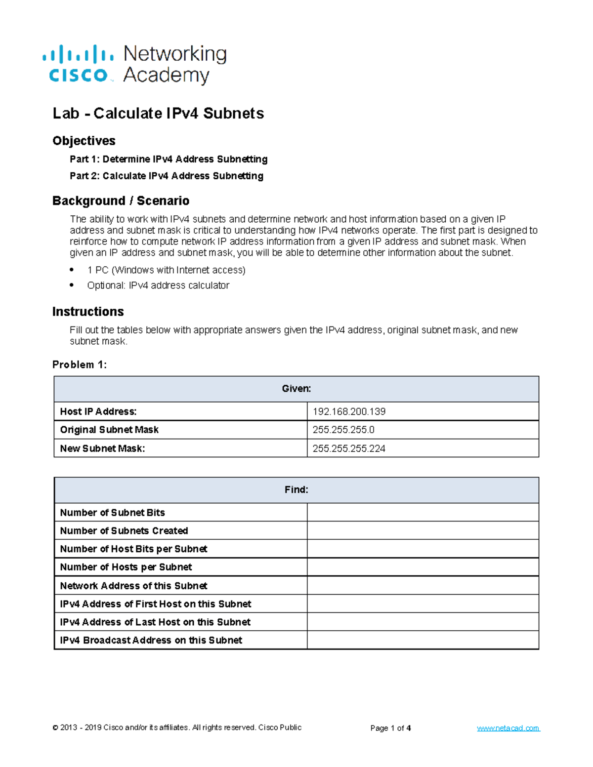 Calculate-ipv4-subnets - 2013 - 2019 Cisco and/or its affiliates. All ...