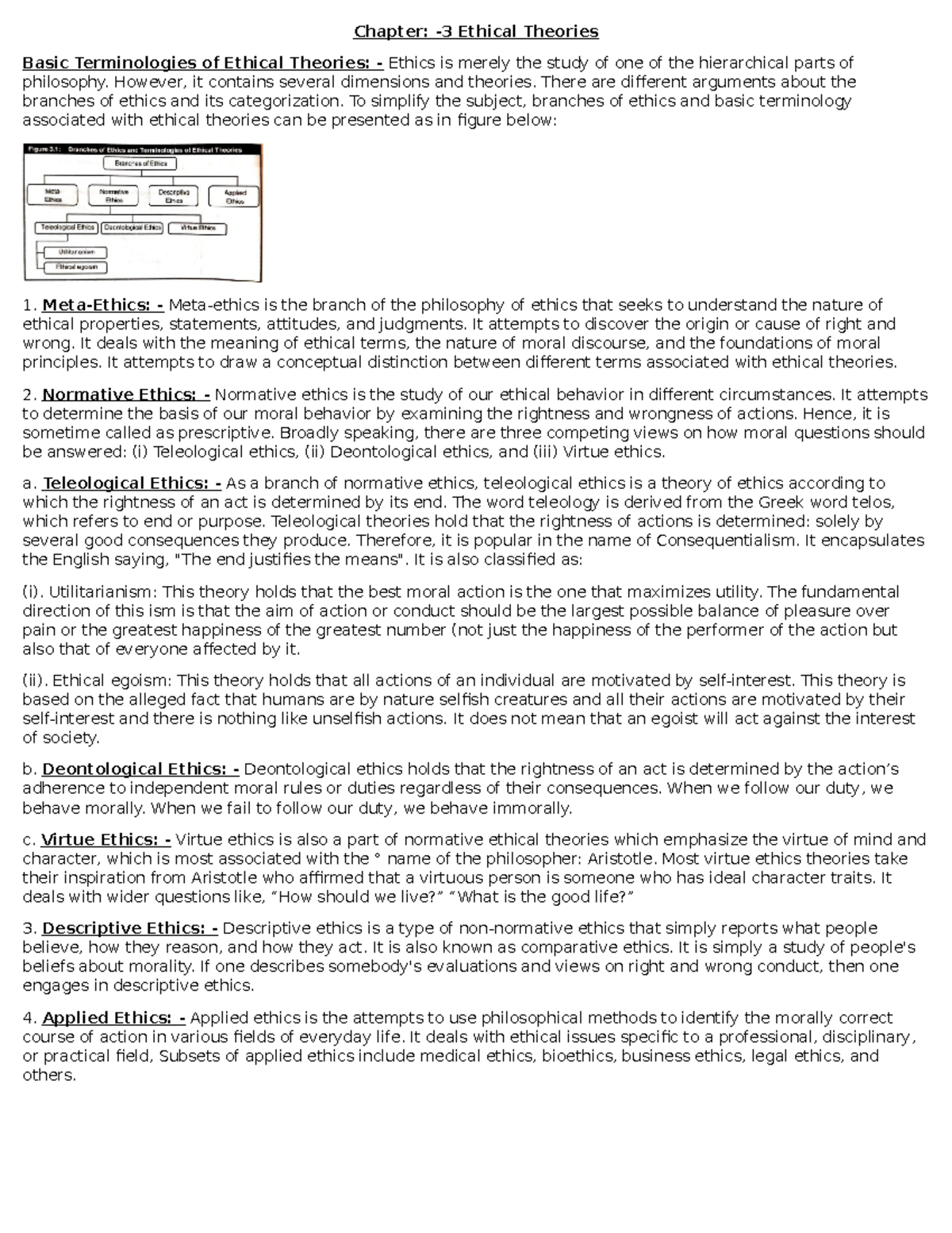 Business Ethics Notes chapter 3 - Chapter: -3 Ethical Theories Basic ...
