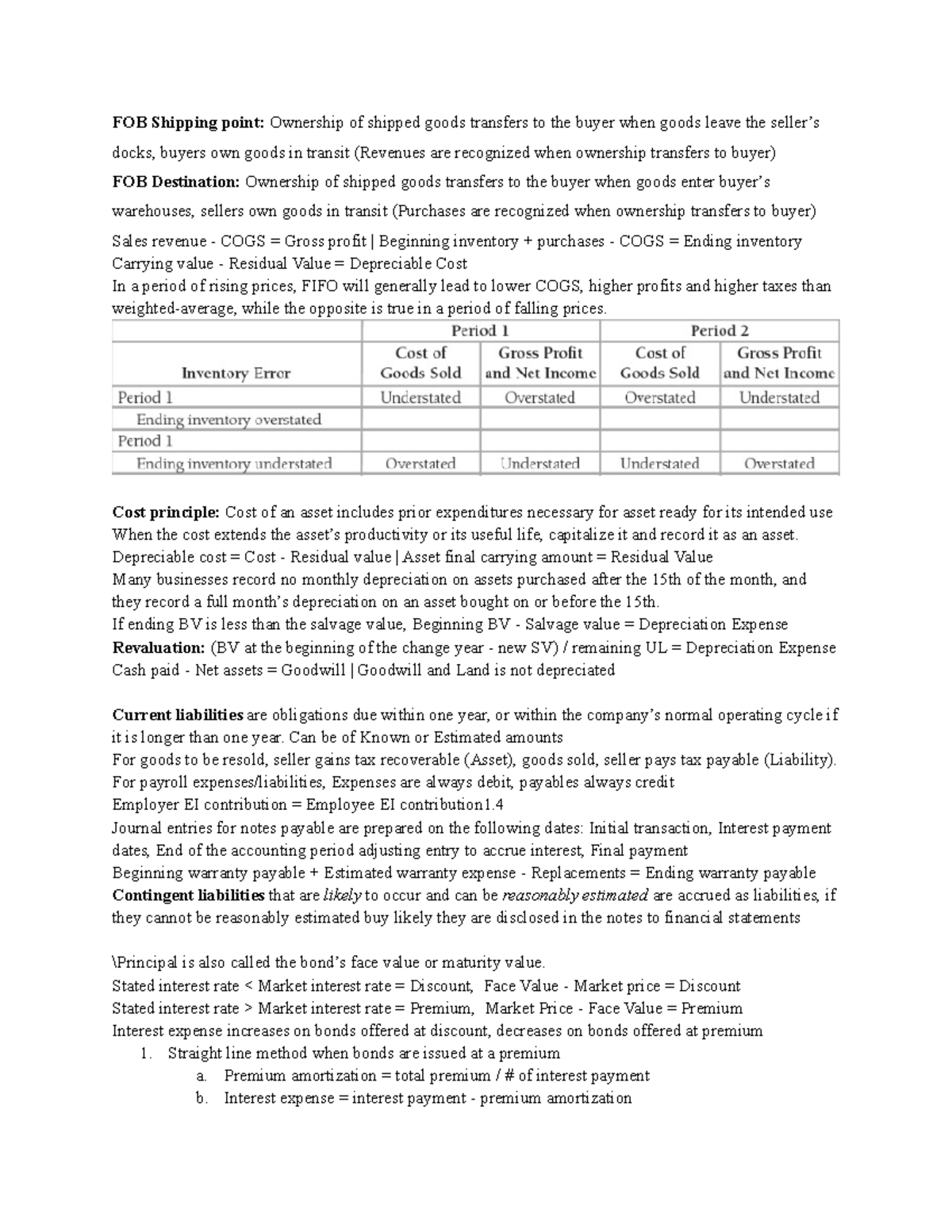 Crib Sheet Two - FOB Shipping point: Ownership of shipped goods ...