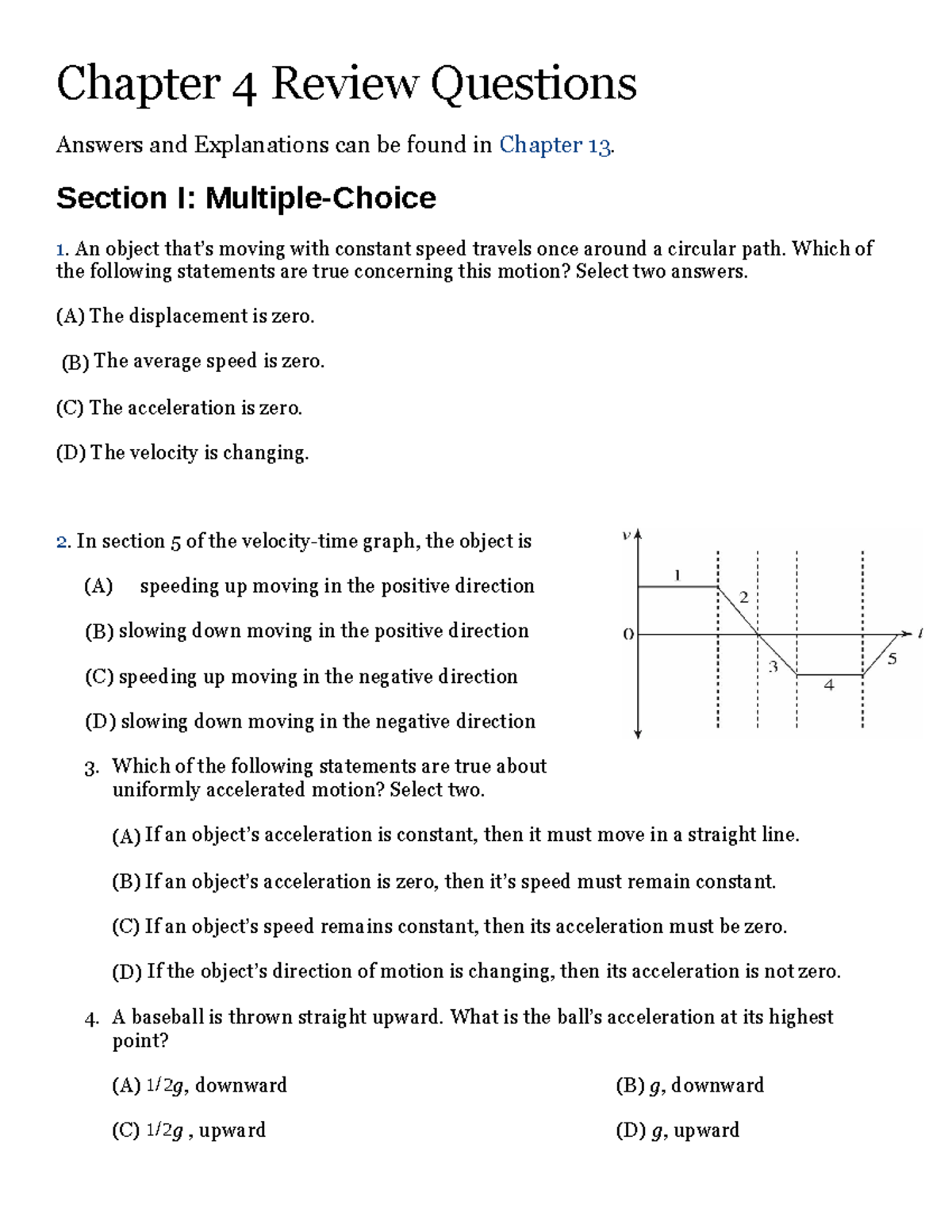 Chapter 4 Kinematics Review Questions - Chapter 4 Review Questions ...