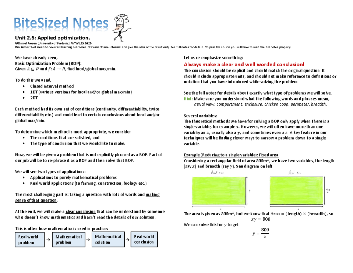 Unit 2.6 Bite Sized - These are lecture notes and worked examples from ...