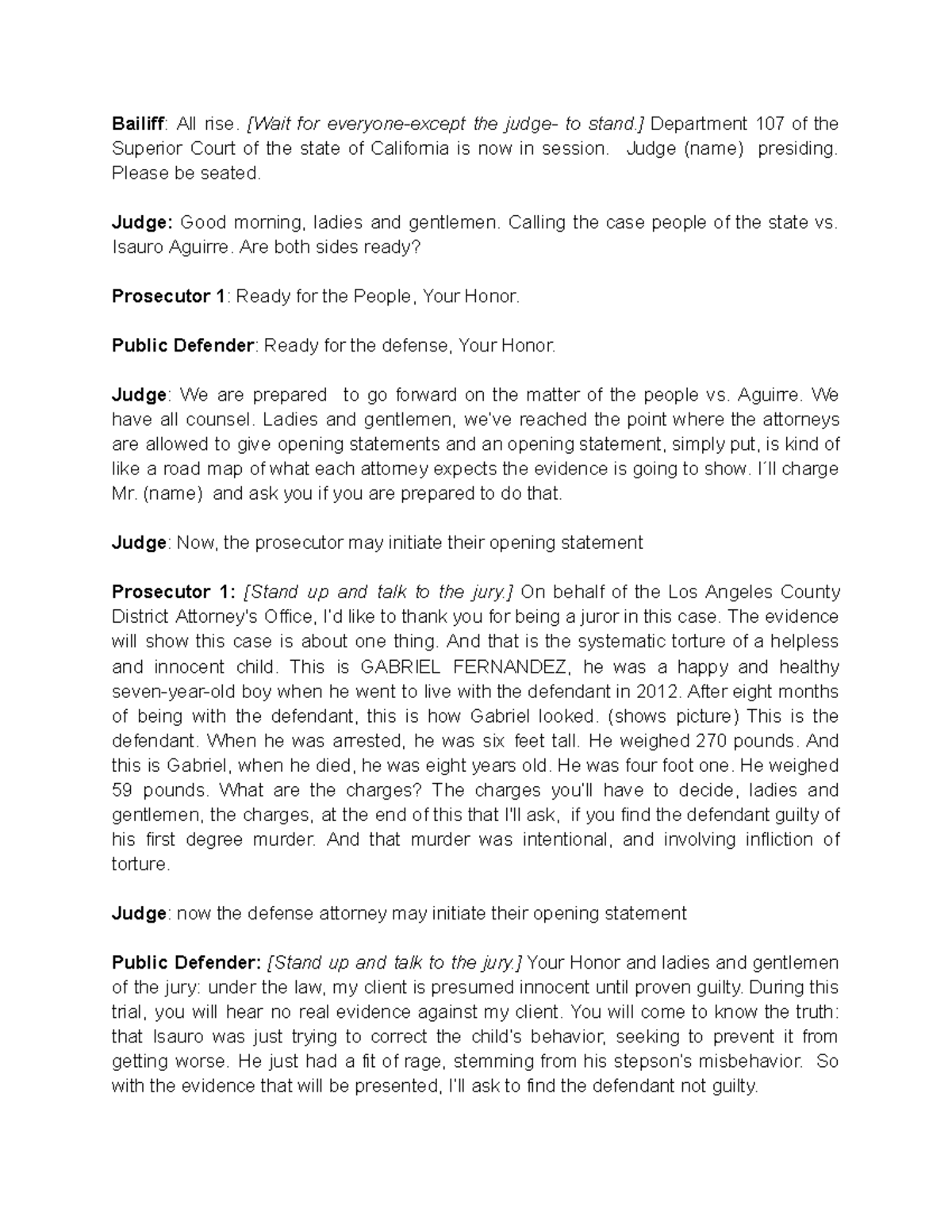 Guión inglés audiencia sistema anglosajon - Bailiff: All rise. [Wait ...