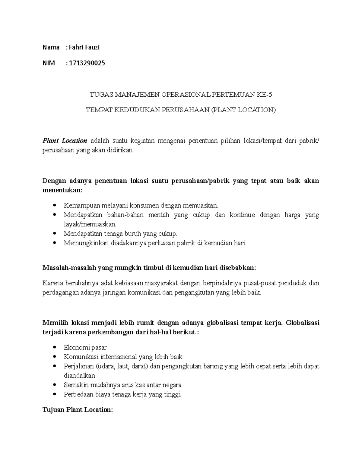 Tugas Manajemen Operasional Pertemuan 5 - Nama : Fahri Fauzi NIM ...