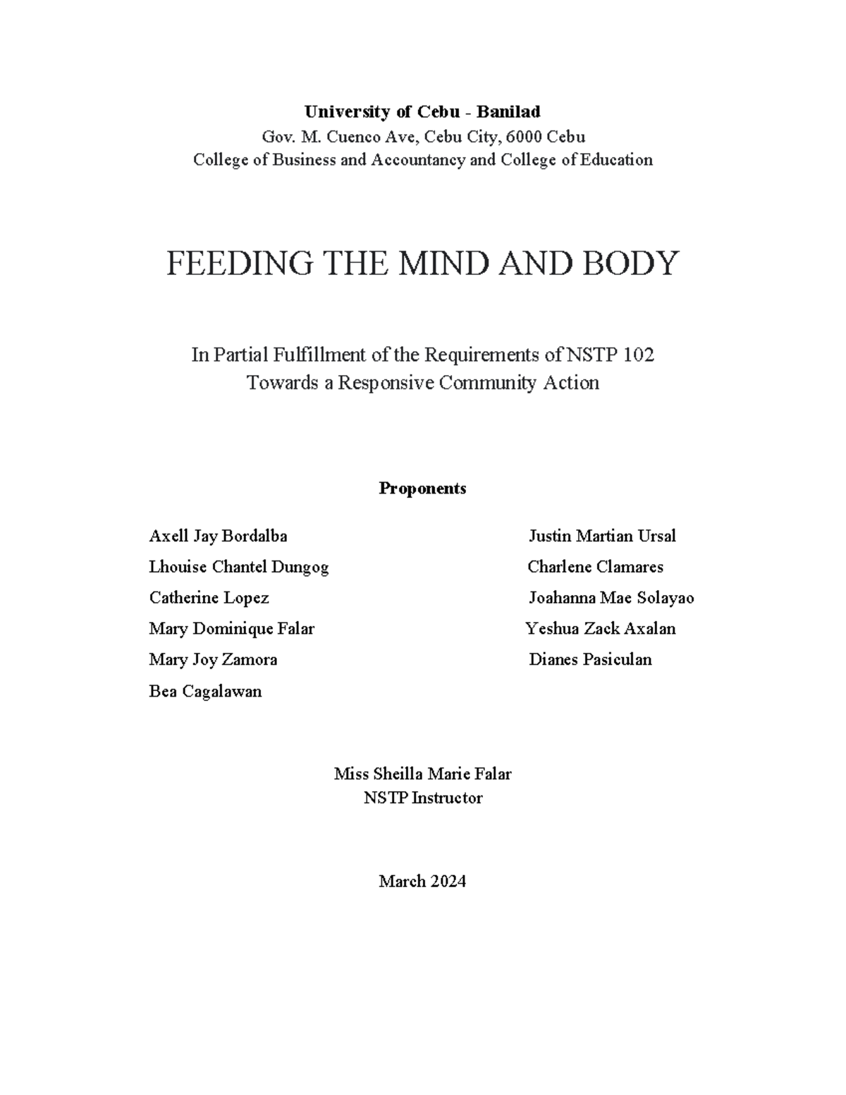 NSTP 102 - Project Proposal ( Acctg & EDUC) - University of Cebu ...