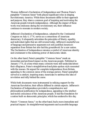 [Solved] Choice 1 Compare and contrast Thomas Jeffersons - US History ...