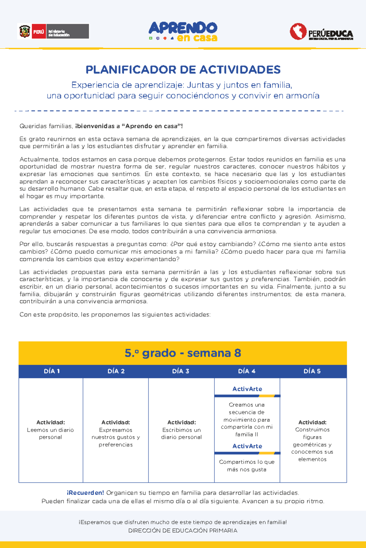 S8 5 prim planificador - trabajo tutorial - PLANIFICADOR DE ACTIVIDADES Experiencia de ...