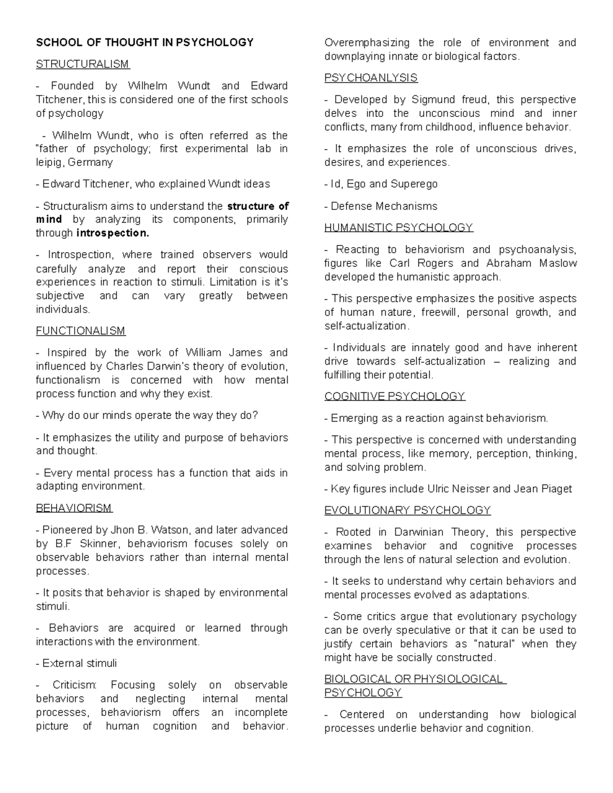 School OF Thought IN Psychology - SCHOOL OF THOUGHT IN PSYCHOLOGY ...