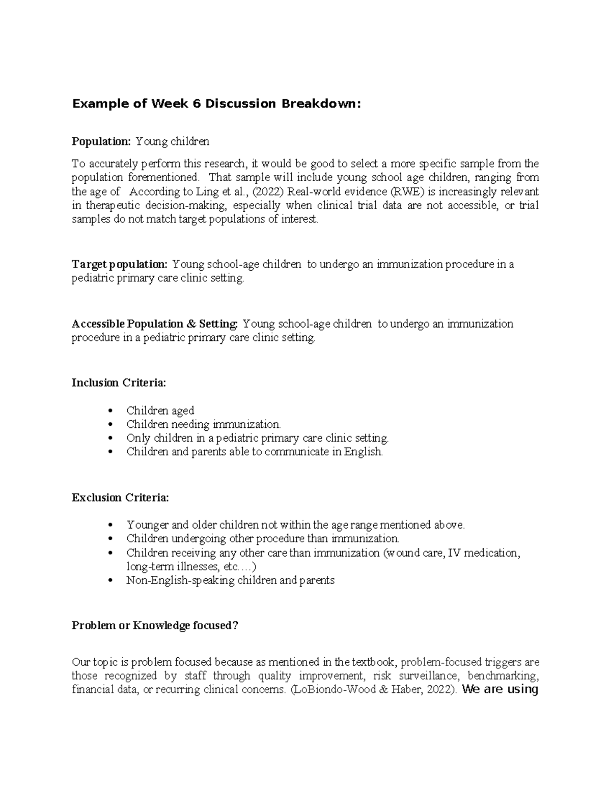 Week 6 discussion PICO post - Example of Week 6 Discussion Breakdown ...