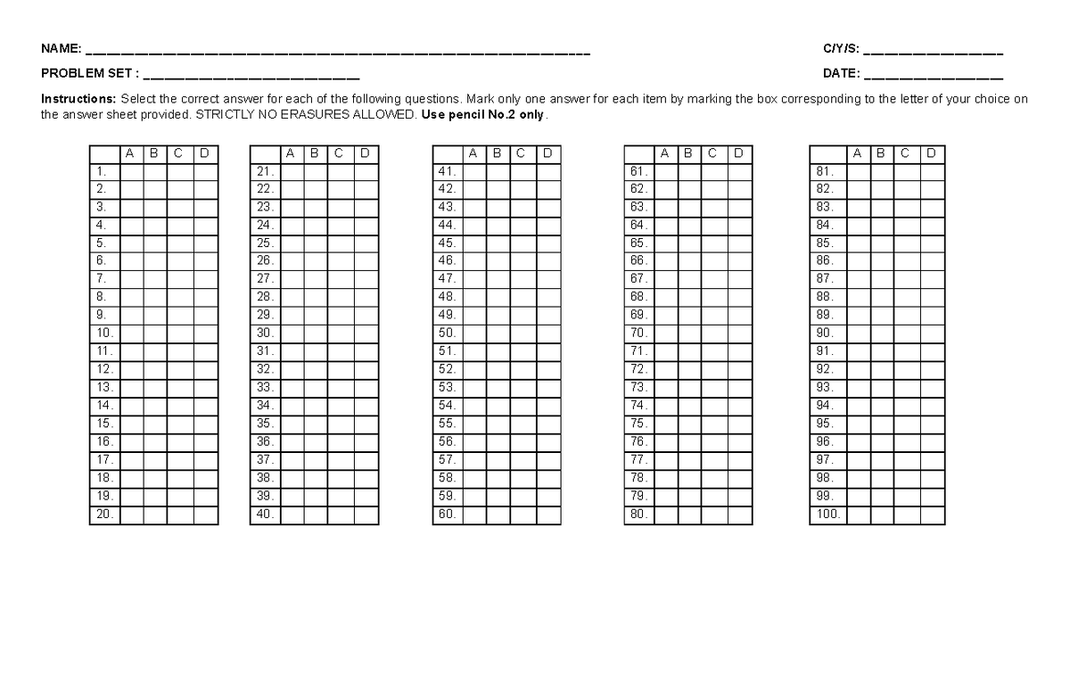 ANSWER SHEET FOR THE MIDTERM - NAME: - Studocu
