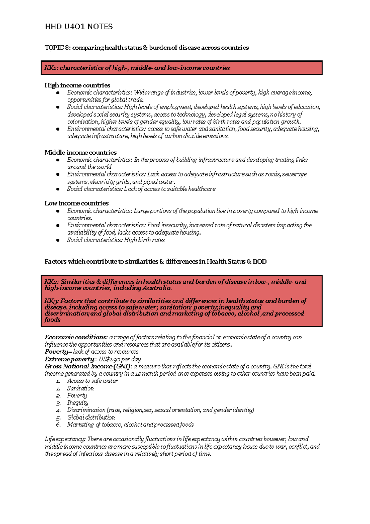 Health Notes U4O1 Biology Notes Revision bio notes 321 year 11 or 12 ...