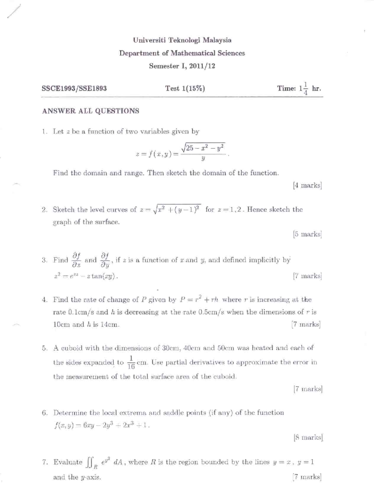 06 Test 1 1112 1 - engineering math past year example, exercise ...