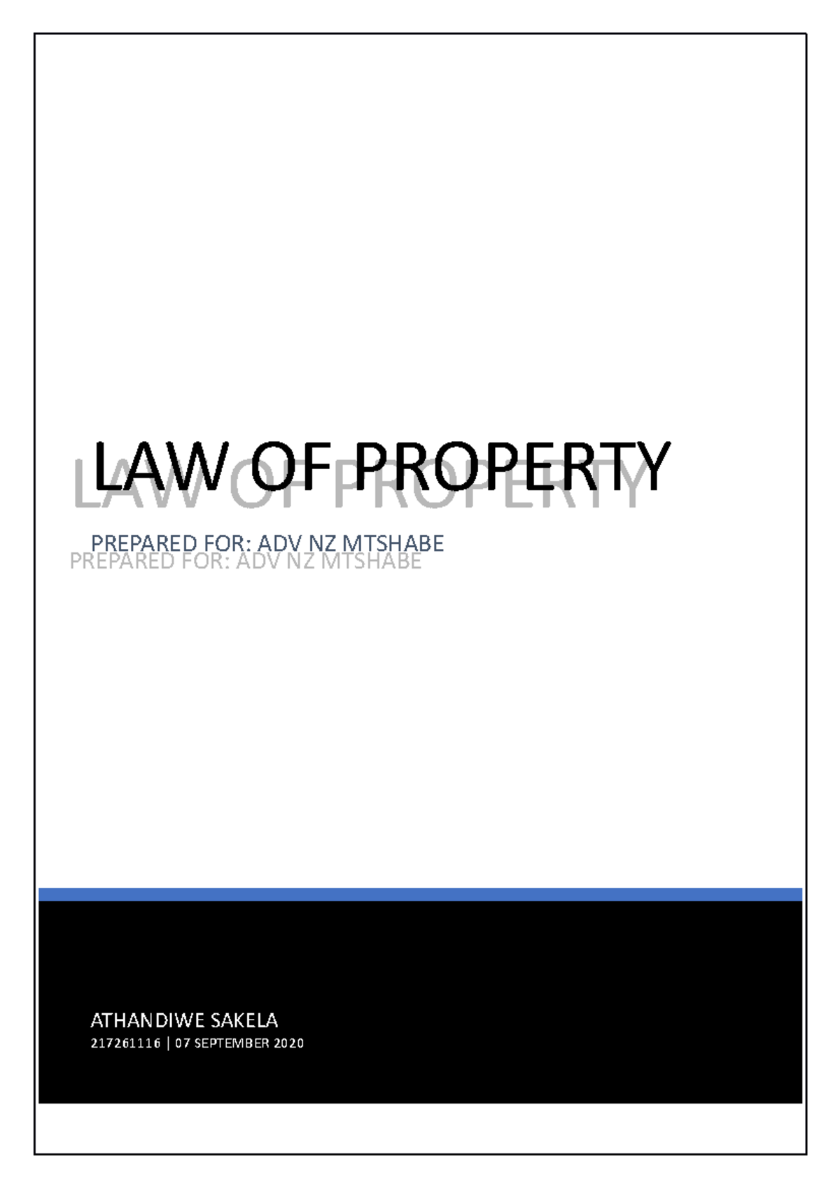 Property Law Assignment 2020 - ATHANDIWE SAKELA 217261116 | 07 ...
