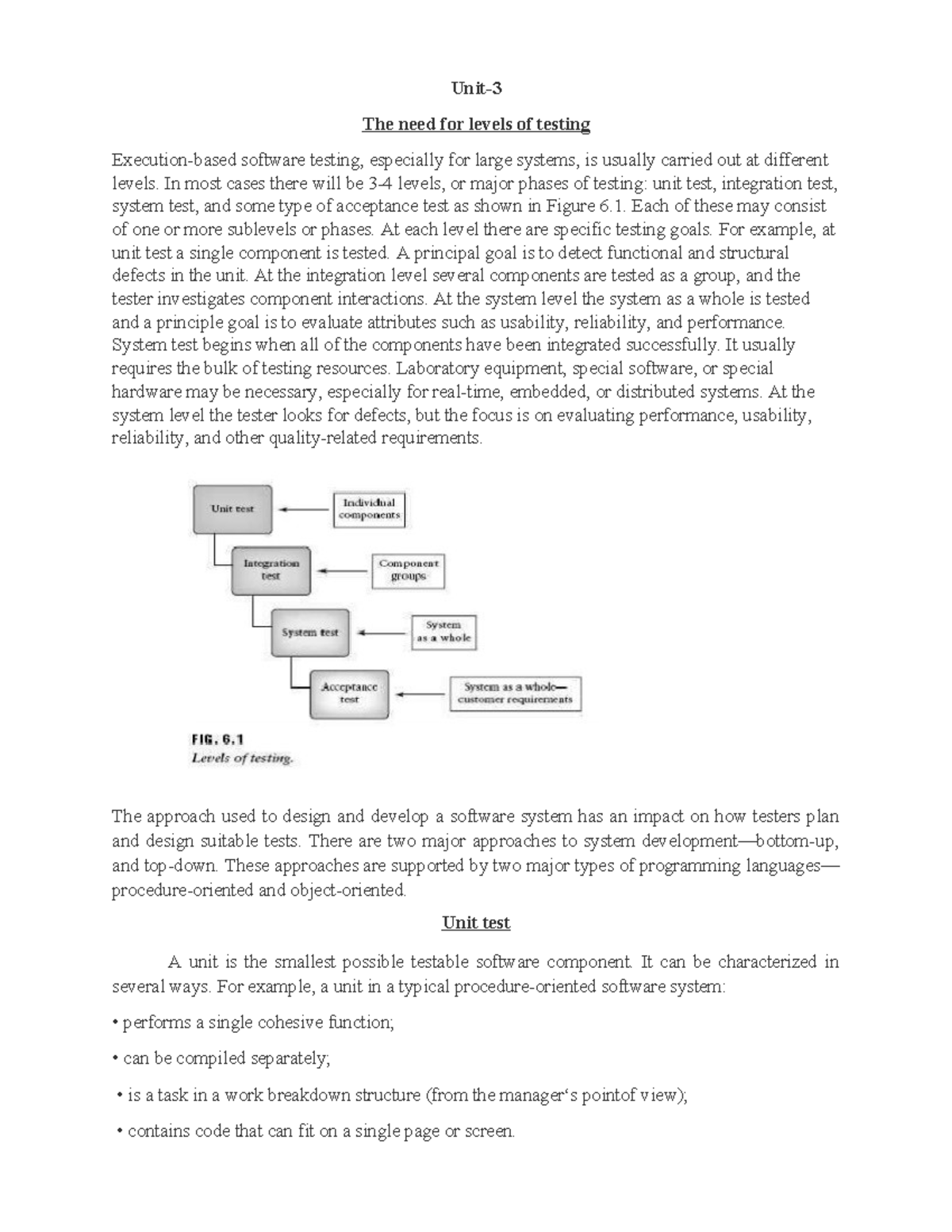 Final Unit 3 Notes Unit The Need For Levels Of Testing Execution Based Software Testing
