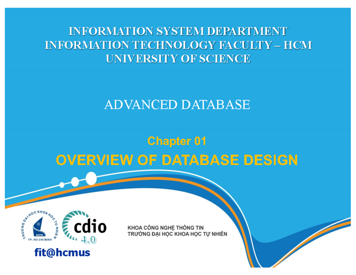 ADB Chap01 Introduction to DB Design I - fit@hcmus INFORMATION SYSTEM DEPARTMENT INFORMATION ...