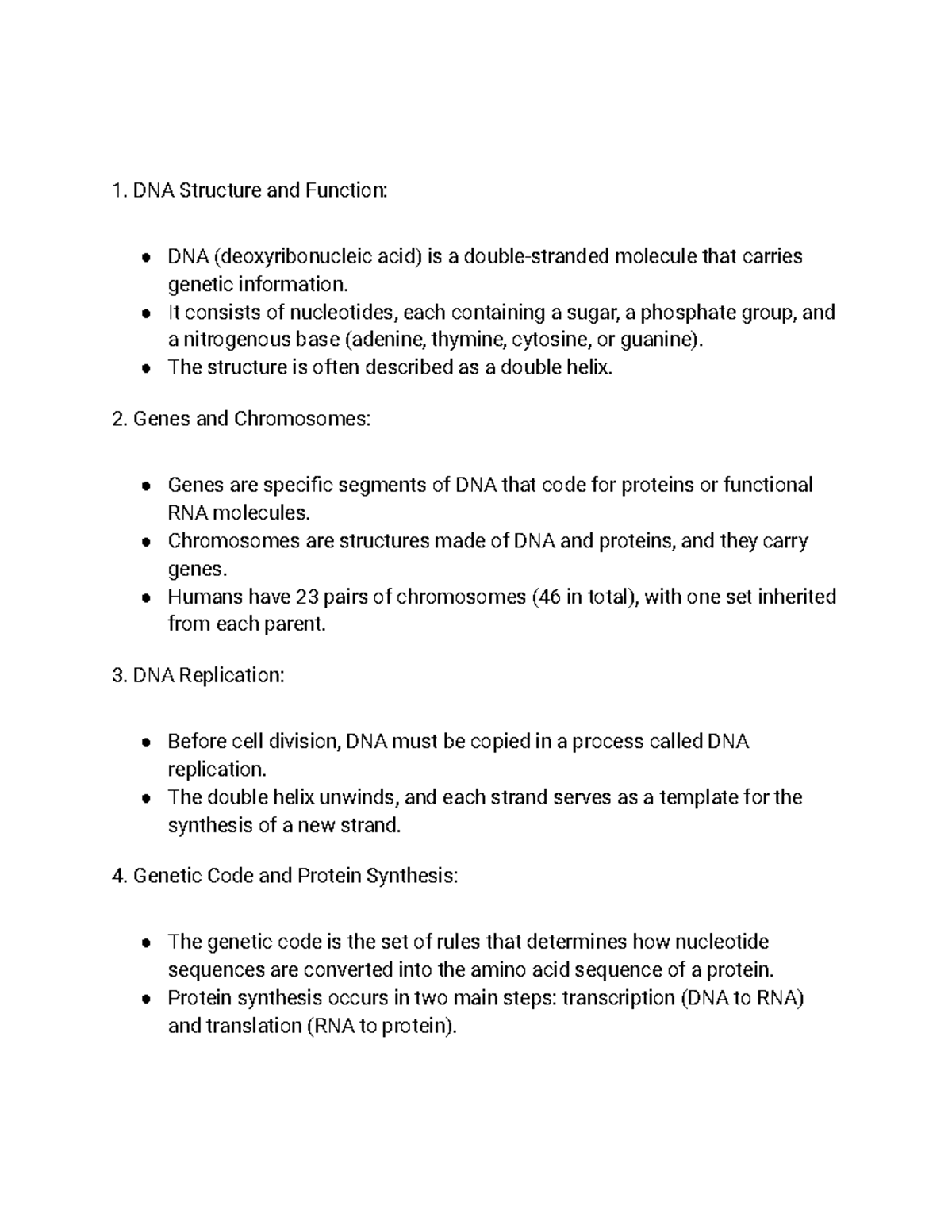 Genetics 1 - DNA Structure and Function: DNA (deoxyribonucleic acid) is ...