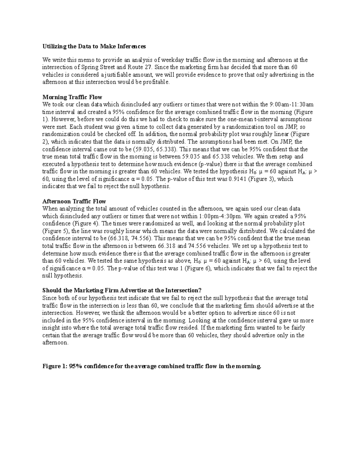 Utilizing Data Memo - Grade: B+ - Utilizing the Data to Make Inferences ...