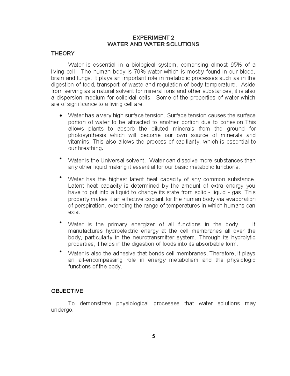 Expt 2 water edited - EXPERIMENT 2 WATER AND WATER SOLUTIONS THEORY ...
