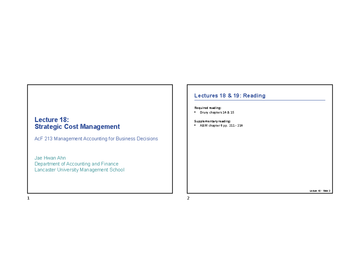 Lecture 18 - Strategic Cost Management - AC.F213M - Lancaster - Studocu