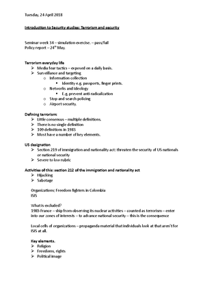 Introduction to Security Studies - Lecture notes - Lecture 1 - POL 114 ...