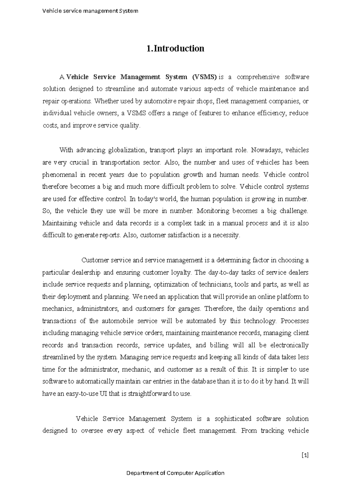 VSMS 203 - 1 A Vehicle Service Management System (VSMS) is a ...