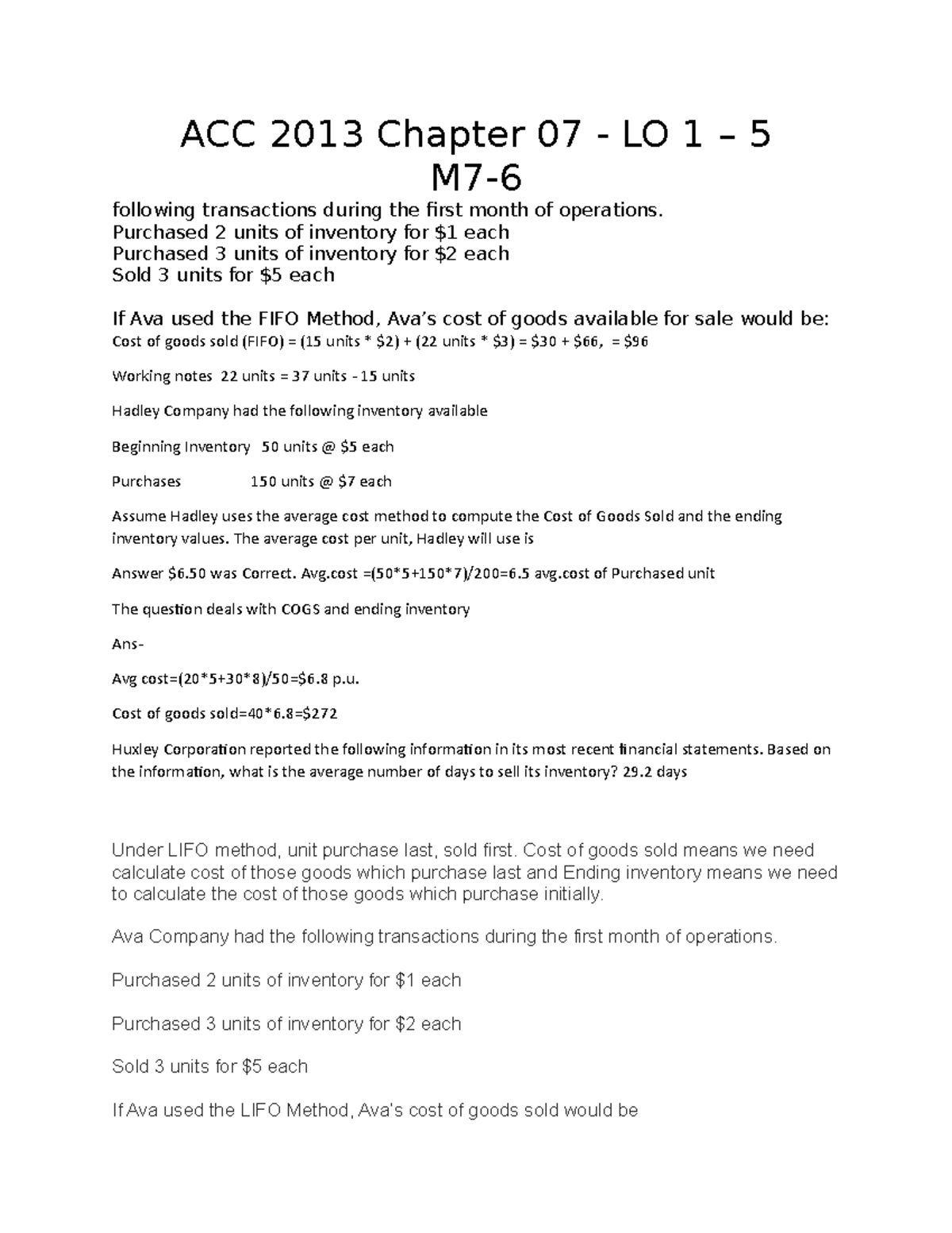 Ch7 hw p1 4 - Practice materials - ACC 2013 Chapter 07 - LO 1 – 5 M7- following transactions ...