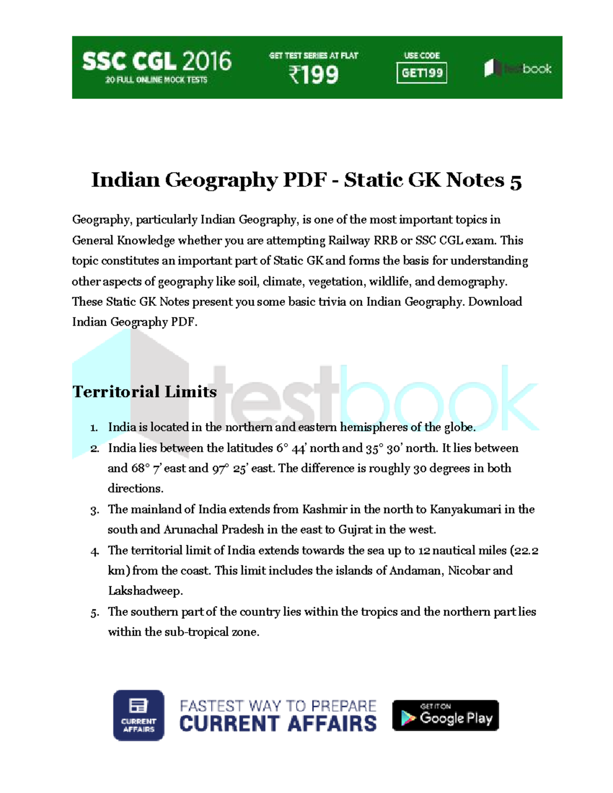 Indian Geography GK Notes - Indian Geography PDF - Static GK Notes 5 ...