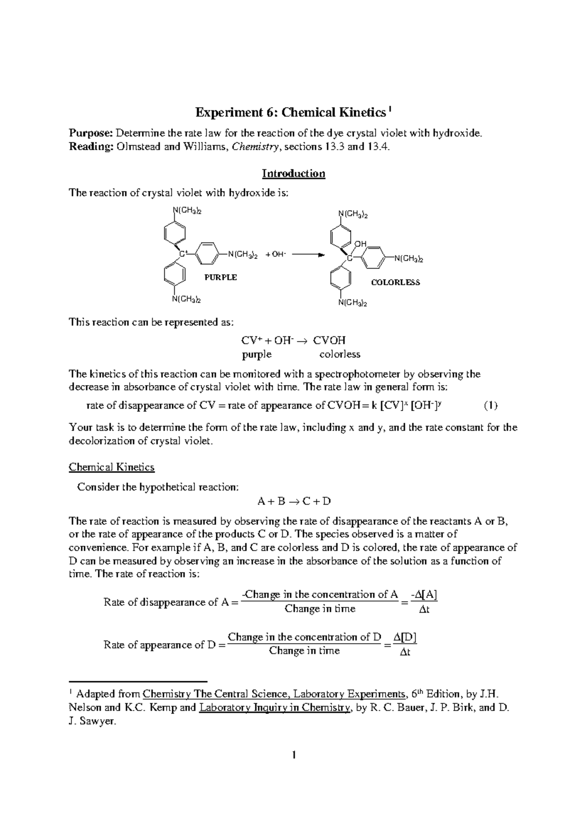 CH145Exp6Kinetics - Science kinetics - Experiment 6: Chemical Kinetics ...