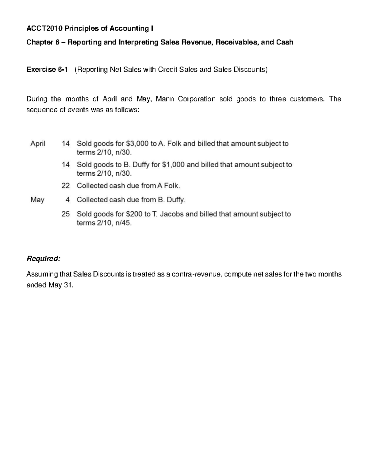 Chapter 6 Tutorial Questions - ACCT2010 Principles of Accounting I Chapter 6 – Reporting and ...