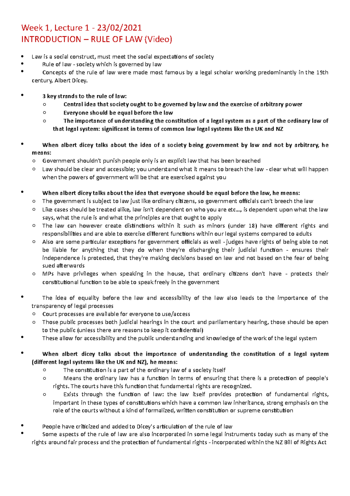 LAWS121 Week 1, Lecture 1 on Rule of Law - Week 1, Lecture 1 - 23/02 ...