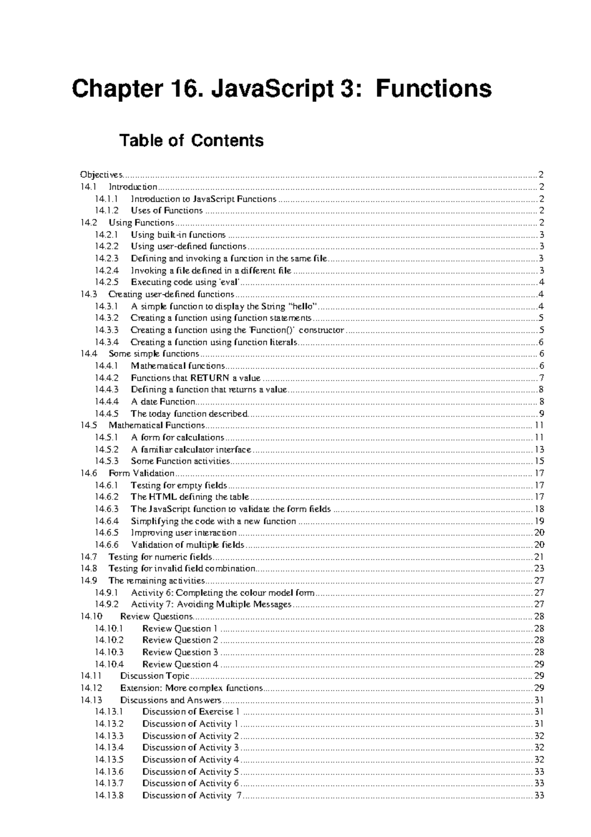 Chp14 - Html chapter 14 - Chapter 16. JavaScript 3: Functions ...