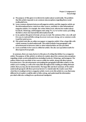 Project 2 Assignment 2 - Genres in literature and their purpose ...