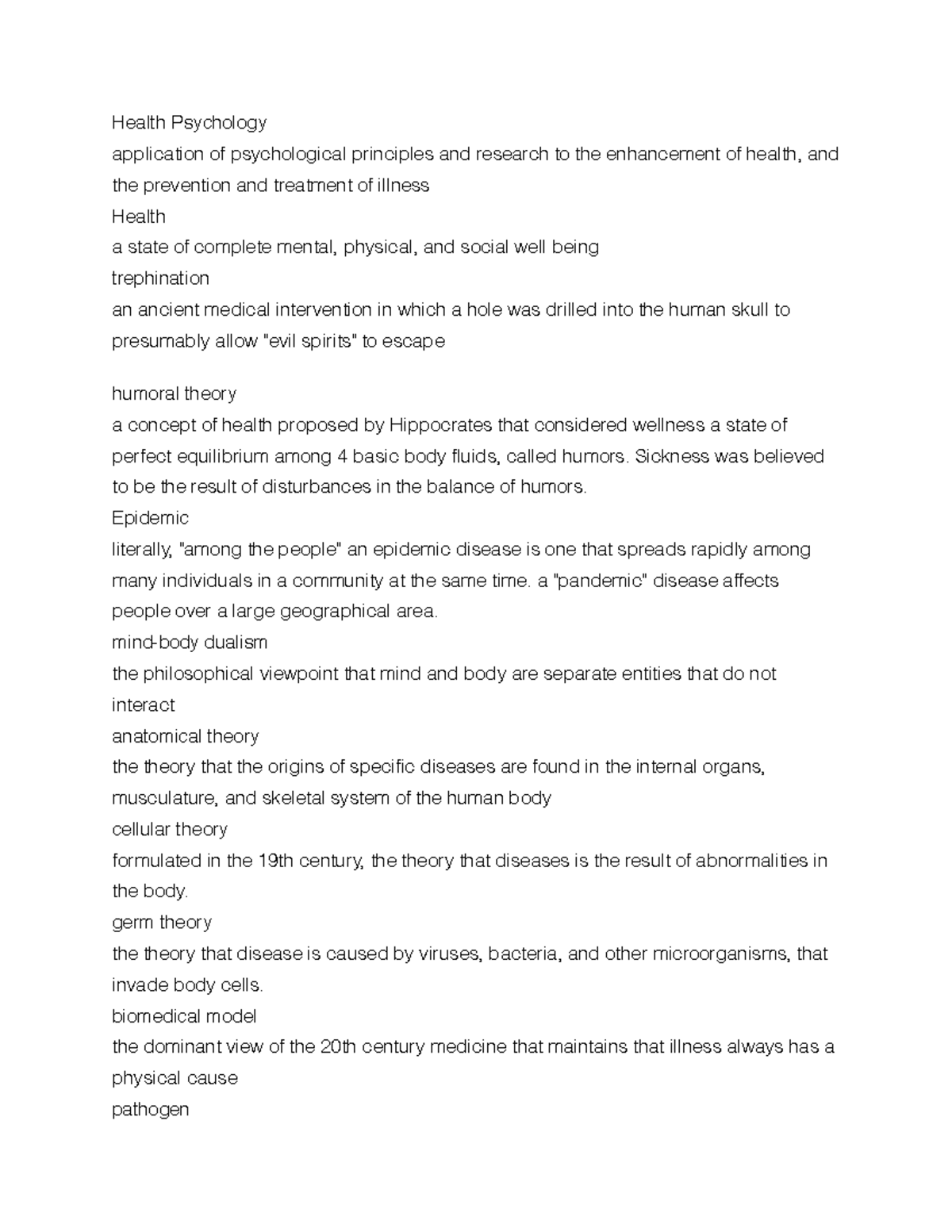 Bbh exam 1 review 5 - Health Psychology application of psychological ...